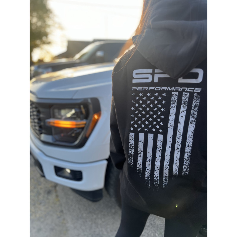SPD Black Hoodie, Embroidered Front and back SPD Flag print